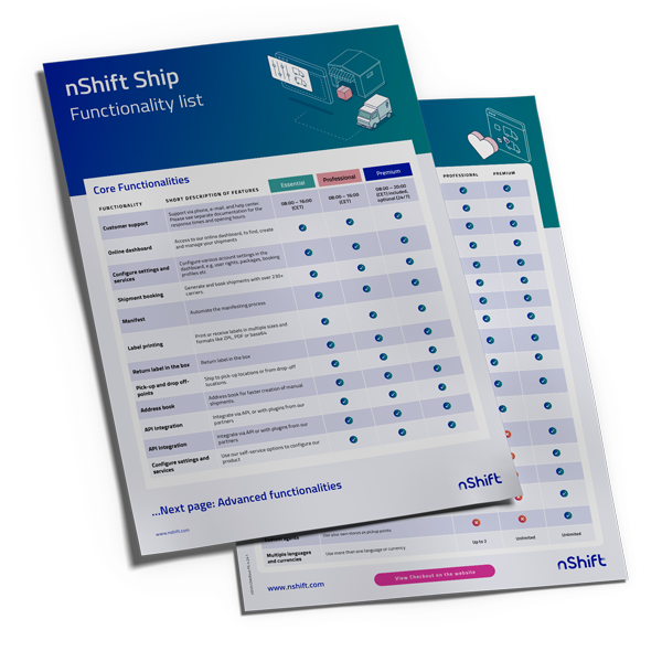 nShift functionalities documentation for delivery management